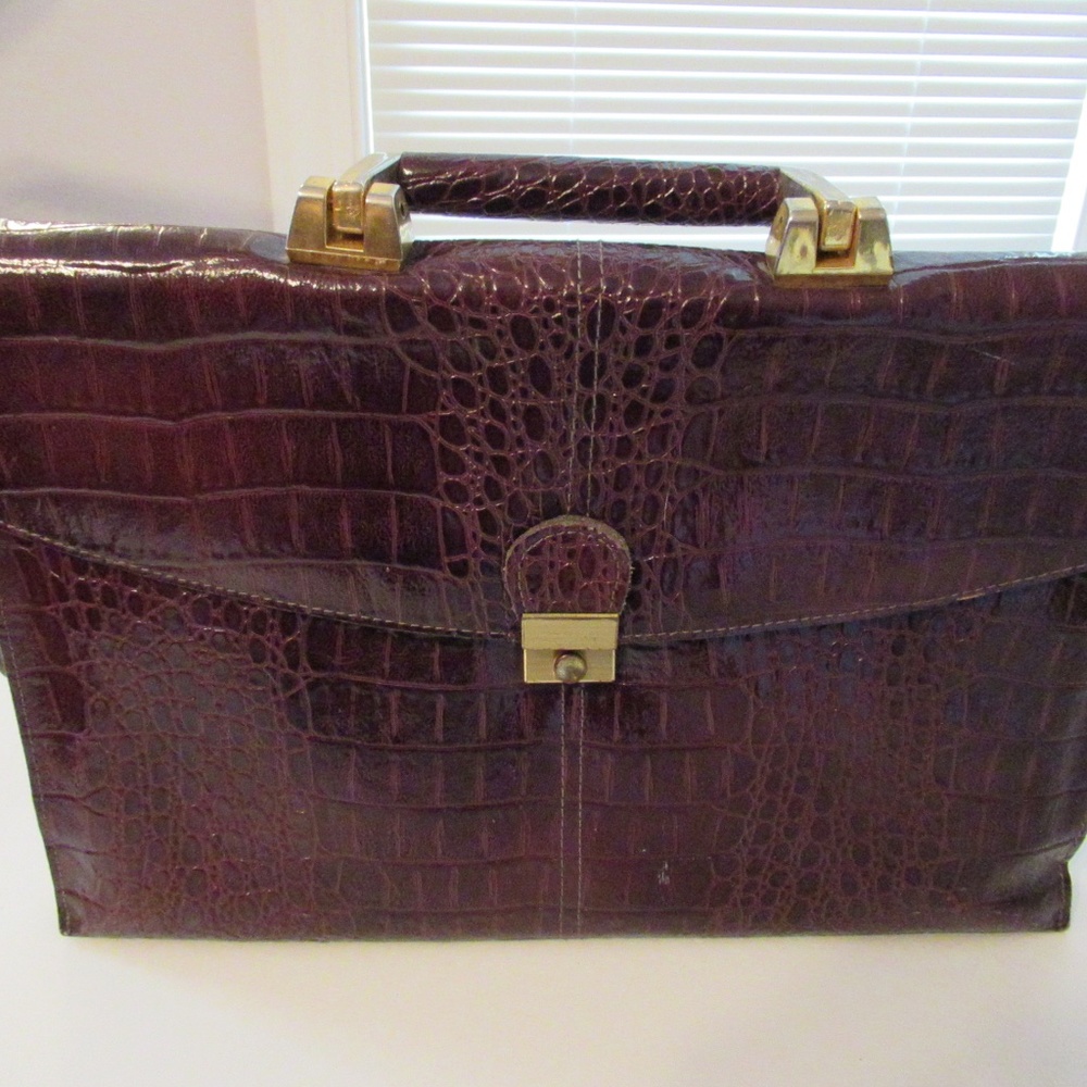 Amiet Burgundy Crocodile Briefcase - Gem